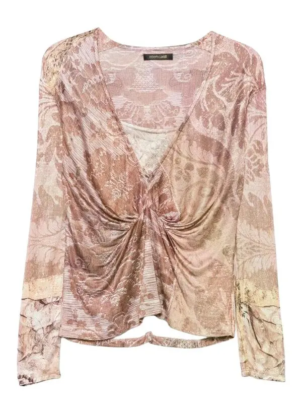 Roberto Cavalli 2000s Floral Print Twisted-front Blouse - Neutrals