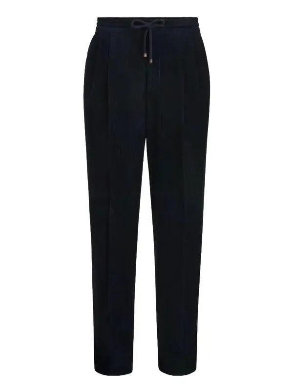 Brunello Cucinelli Garment-dyed Cotton Corduroy Trousers With Double Pleats - Blue