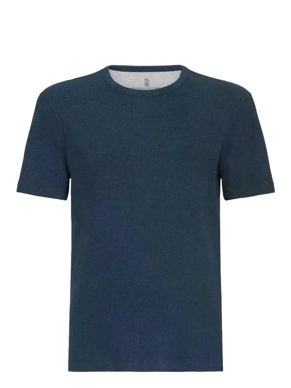Brunello Cucinelli Denim-effect Ribbed Cotton Jersey Crew-neck T-shirt - Blue