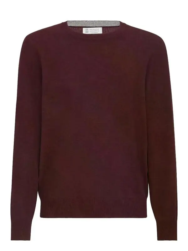 Brunello Cucinelli Rib Knit Cashmere Crew Neck Sweater - Red