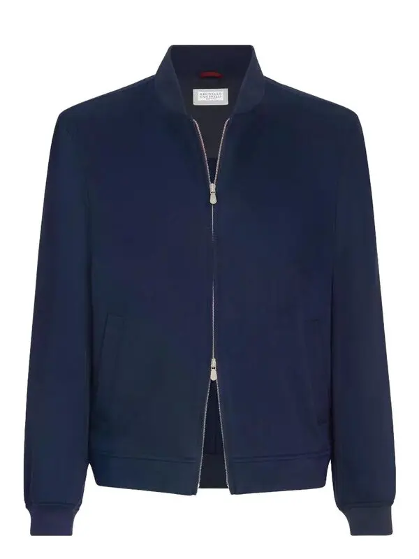 Brunello Cucinelli Lightweight Cashmere Flannel Bomber Jacket - Blue