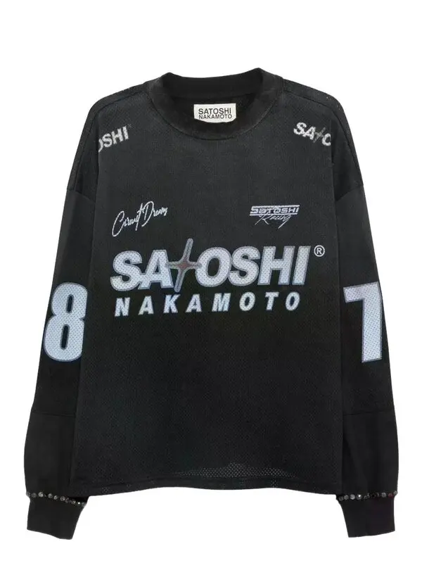 SATOSHI NAKAMOTO Logo-print Mesh T-shirt - Black