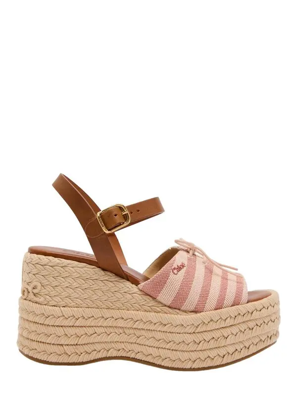 Chloé Isla Striped Woven And Leather Wedge Sandals - Pink