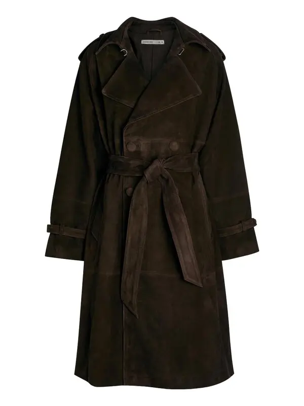 AARON ESH Double-breasted Suede Trench Coat - Brown