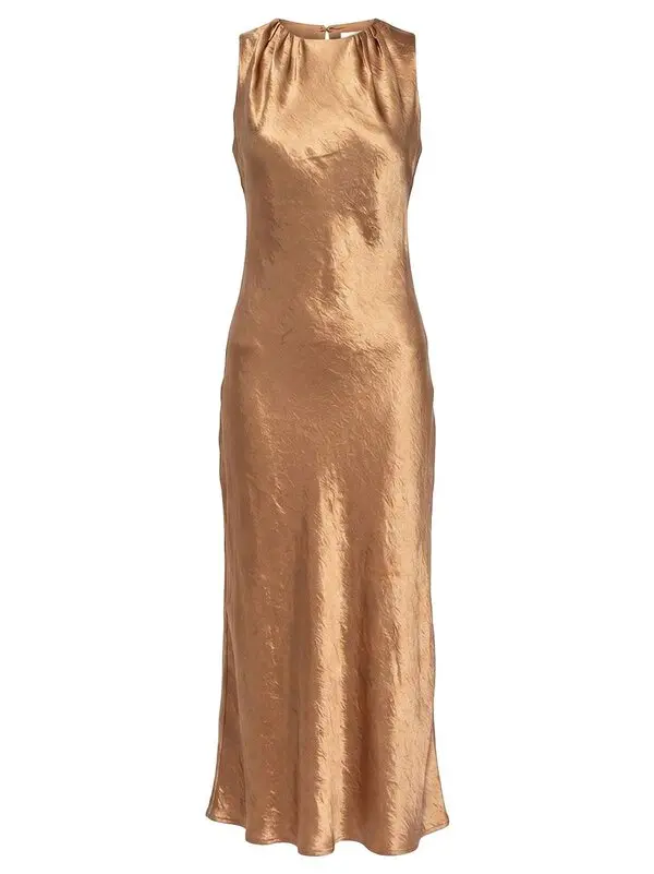 TANTRA SPAIN SL Silk-textured Midi Dress With Gathered Mock Neck - Gold