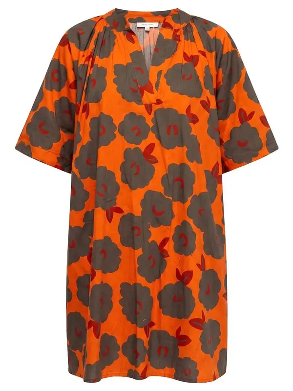 TANTRA SPAIN SL Floral Print Puff Sleeve V-neck Dress - Orange