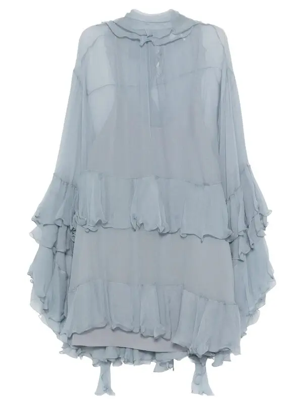 Chloé Ruffled Sheer Mini Dress - Blue