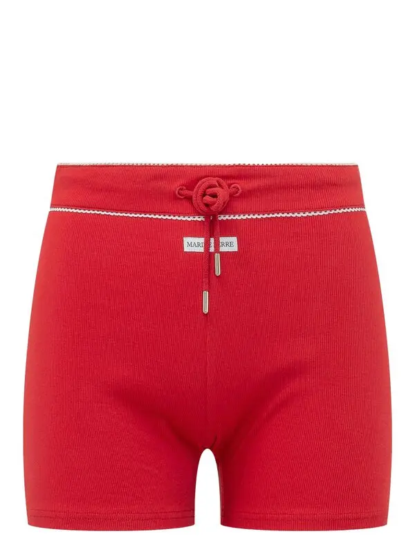 MARINE SERRE Ribbed Jersey Drawstring-waist Mini Shorts - Red