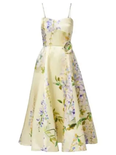 LEO Mariela Linen And Silk Floral Midi Dress - Nude