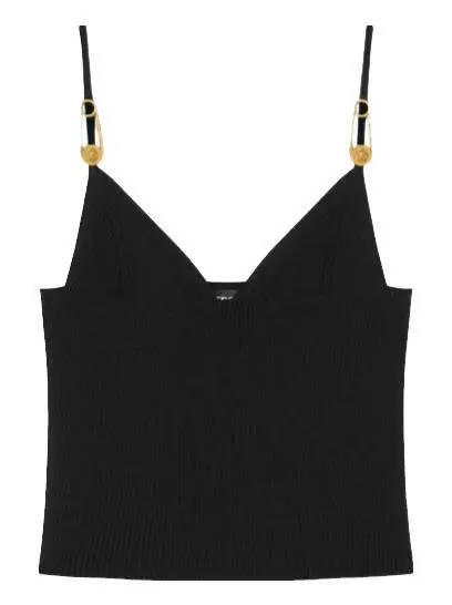 Versace Safety Pin Detailed V-neck Knitted Top - Black