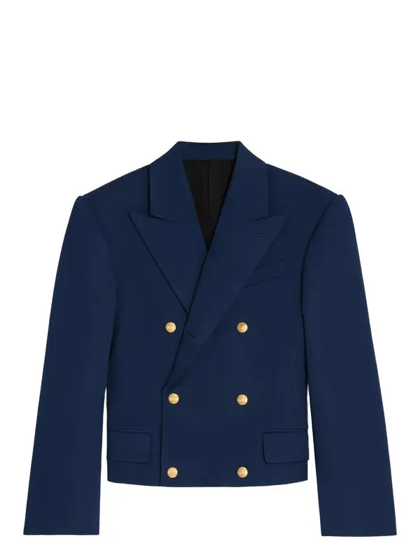 Celine Diagonal Wool Double-breasted Blazer - Ink