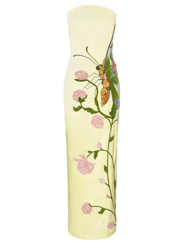 LA FUORI Whispering Wings Silk Satin Maxi Dress - Yellow