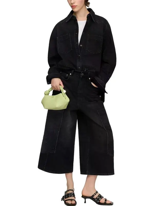 GANNI Broderie Anglaise Denim Shirt - Black