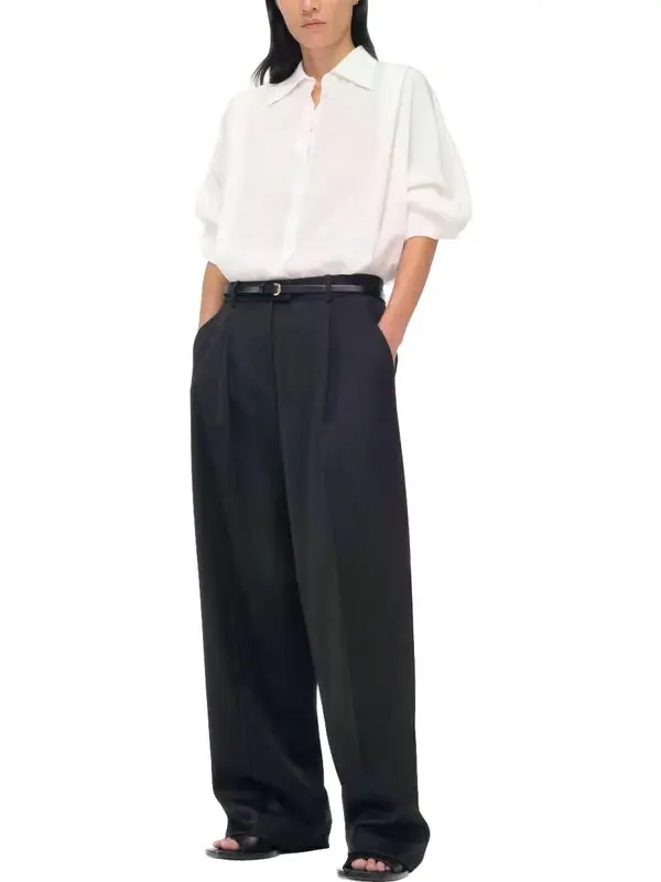 Another Tomorrow Asymmetric Pleated Silk Shirt - Neutrals