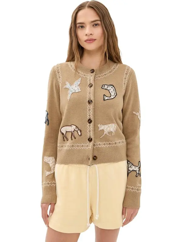 Sea Winslow Craft Wool Cardigan With Applique And Embroidered Details - Camel