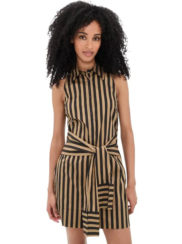 SIMONMILLER Inna Sleeveless Poplin Mini Dress - Black/tan Stripe