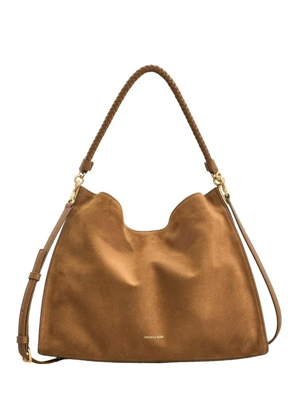 Veronica Beard Suede Hobo Bag With Braided Handle - Acorn