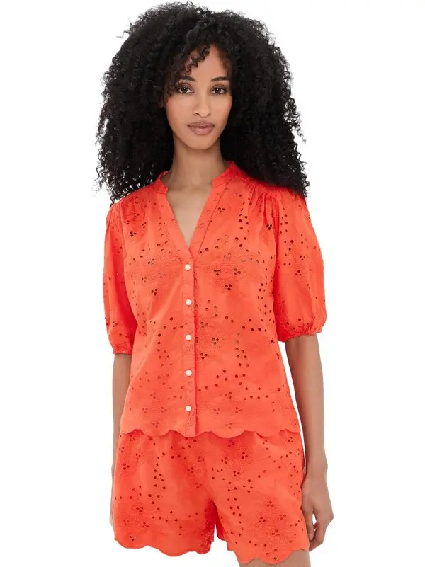 Birds Of Paradis Loren Eyelet Blouse - Vermillion