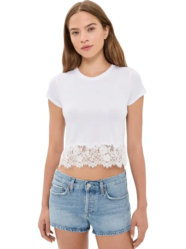 LoveShackFancy Avelina Tee With Lace Trim - Off White