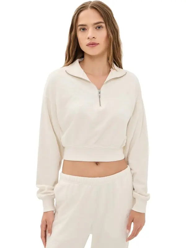 Eterne Cropped Half-zip Sweatshirt With Embroidered Logo - Bone