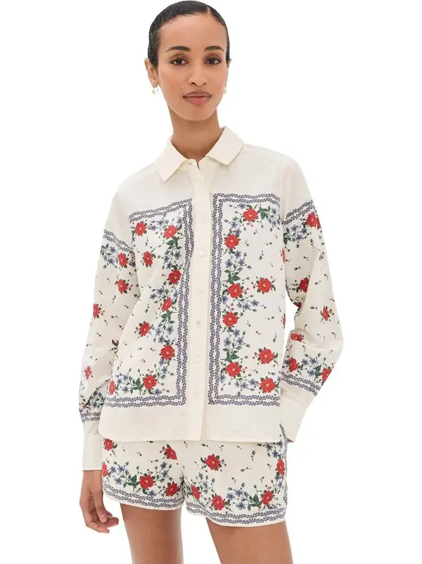 Cami Nyc Rafella Silk Cotton Floral Print Shirt - Heirloom Bandana