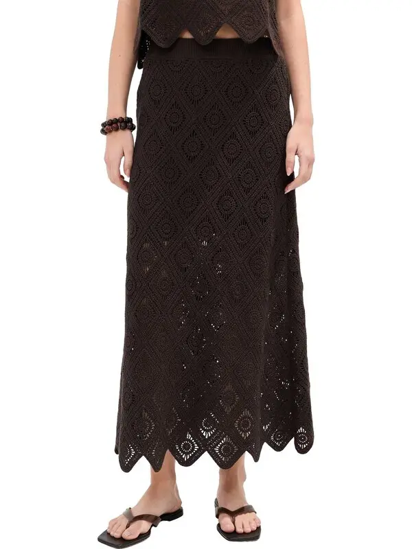 LE BOP Ora Crochet Geometric Pattern Midi Skirt - Chocolate