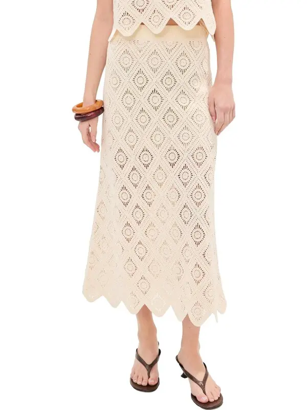 LE BOP Ora Crochet Geometric Pattern Midi Skirt - Ivory