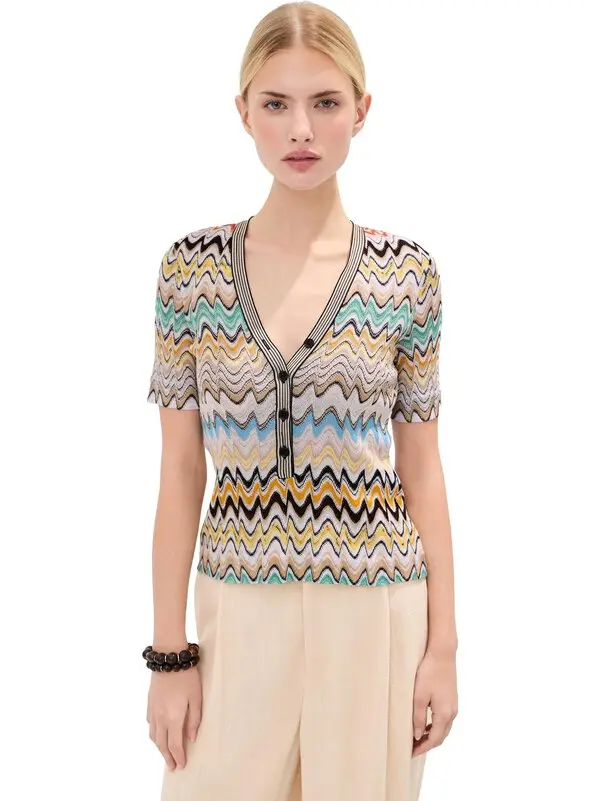 Missoni Short Sleeve V Neck Top - Multicolor Beige Light Base