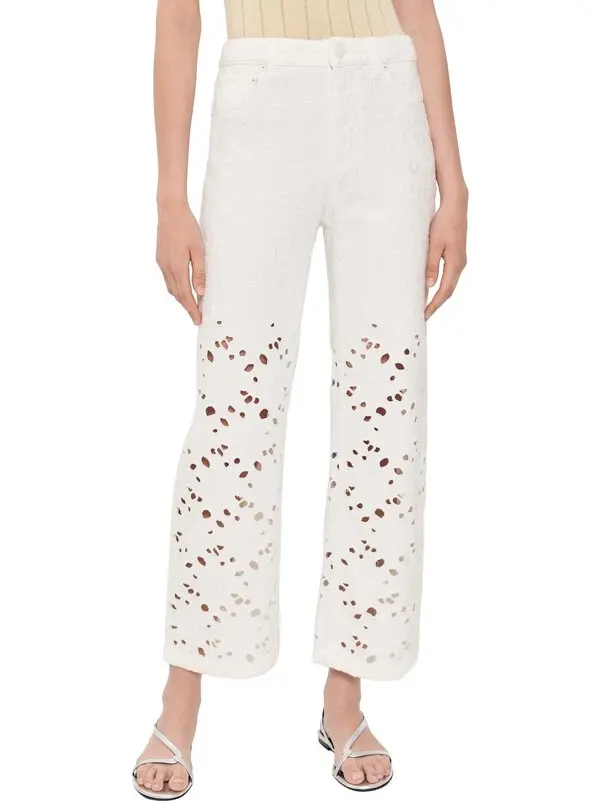 Alice + Olivia Embroidered Ankle Length Jeans - Off White