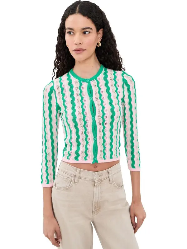 MOTHER The Crew Neck Cardigan - Poi Green Pink Combo