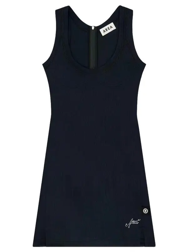 AREA Logo-embroidered Ribbed Knit Mini Dress - Black