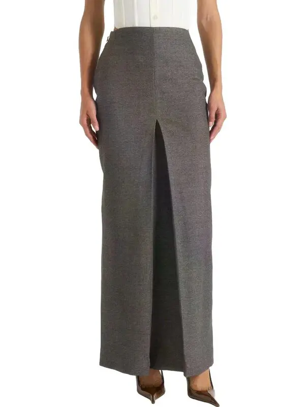 Manière De Voir Tailored Maxi Skirt With Box Pleat And Welt Pockets - Grey