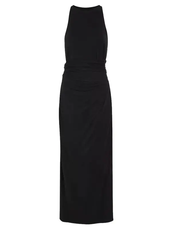 Another Tomorrow Ruched Waist Sleeveless Midi Dress - Black