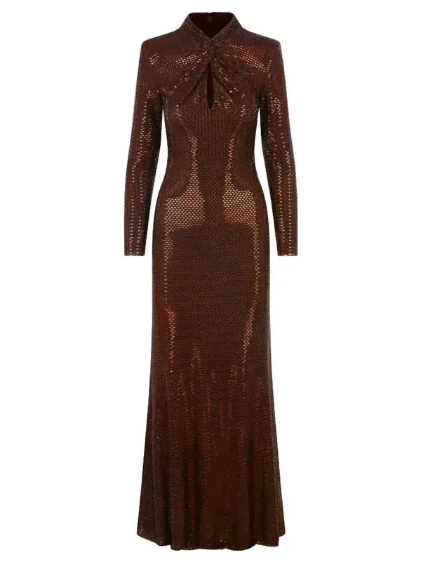 SELF-PORTRAIT Rhinestone-embellished Maxi Dress - Brown
