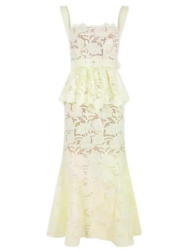 SELF-PORTRAIT Peplum Lace Maxi Dress - Yellow