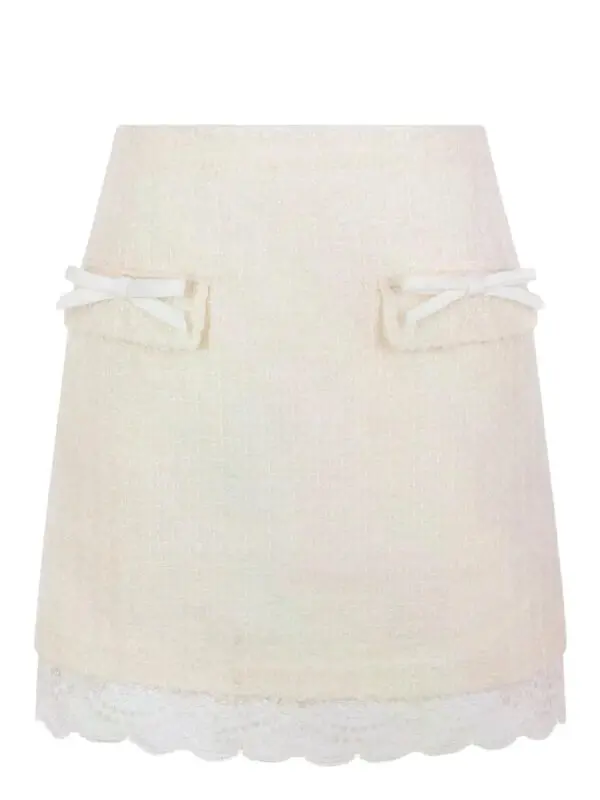 SELF-PORTRAIT Bow-detail A-line Midi Skirt - Neutrals