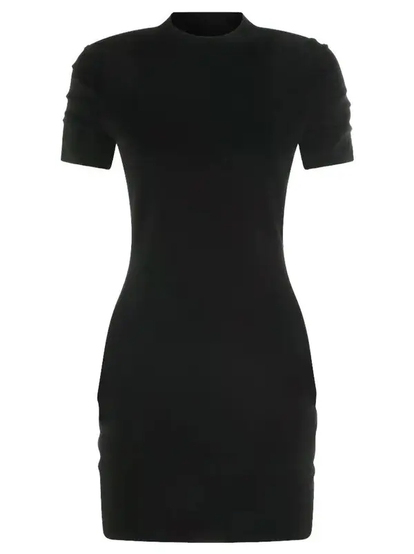 Alexander Wang Ruched Sleeve Logo Print Dress - Black