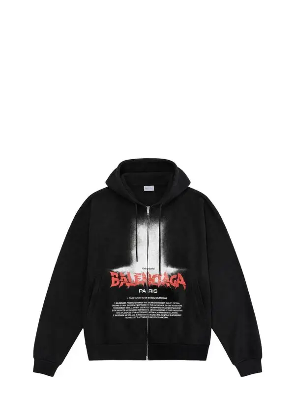Balenciaga Graphic-print Zip-up Hoodie - Black