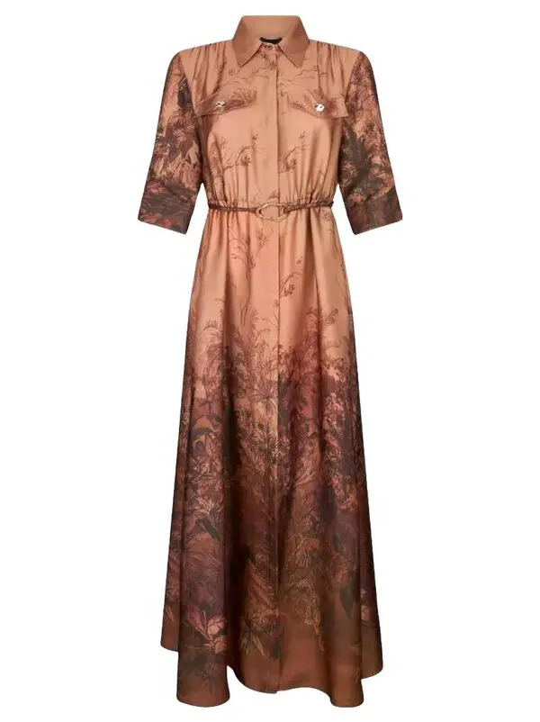 Liu Jo Graphic Print Belted Shirt Maxi Dress - Neutrals