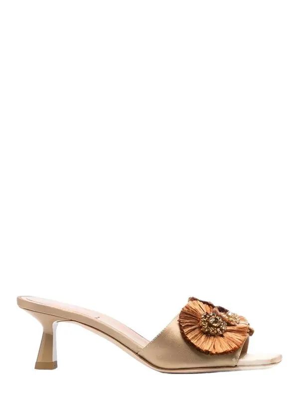 Alberta Ferretti 55mm Floral Appliqué Leather Sandals - Neutrals