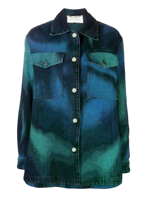 Alberta Ferretti Abstract Print Long Sleeve Denim Jacket - Blue