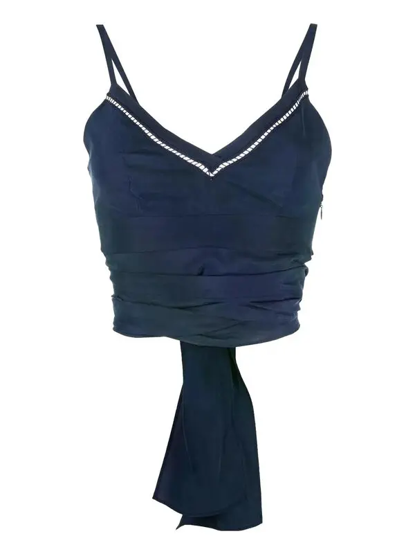 Alberta Ferretti Navy Silk Cami Top With Lace Trim - Blue