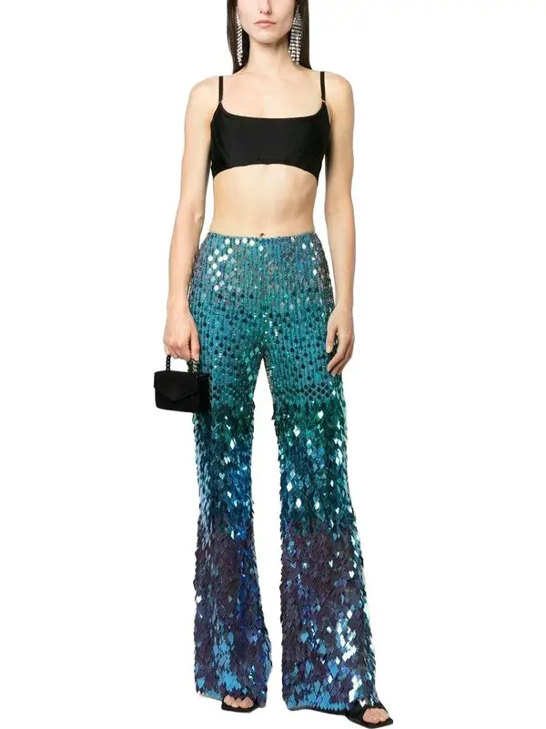 Alberta Ferretti Sequin-embellished Flared Trousers - Blue