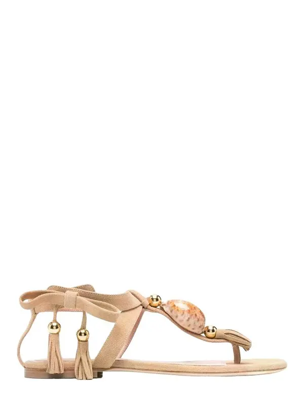 Alberta Ferretti Suede Tassel Sandals - Neutrals