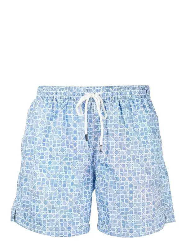 Fedeli Geometric Print Swim Shorts - Blue
