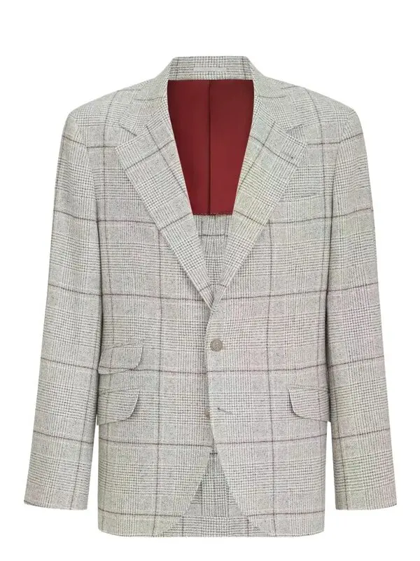Brunello Cucinelli Silk, Wool And Cashmere Prince-of-wales Flannel Deconstructed Cavallo Blazer With Metal Buttons - Grey
