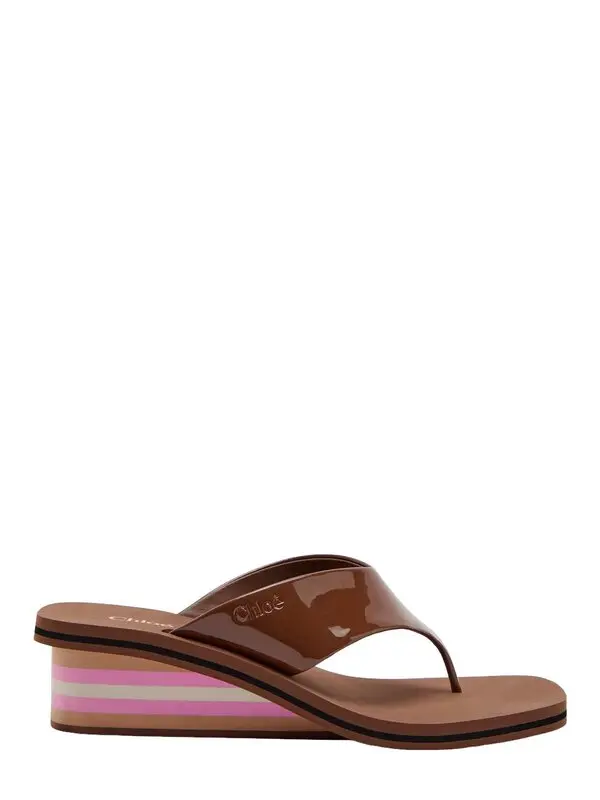 Chloé Patent Leather Wedge Sandals - Brown