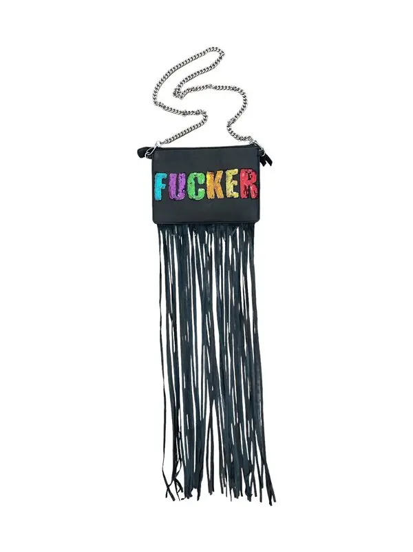 ANY OLD IRON Rainbow Sequin "fucker" Fringe Shoulder Bag - Black