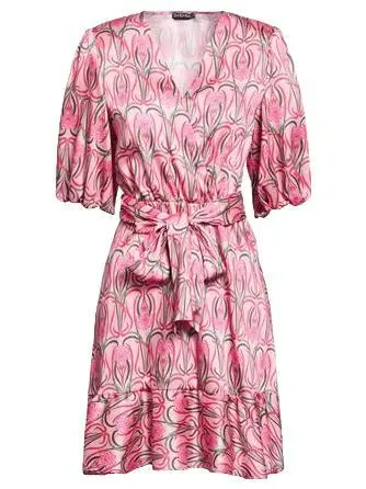 Liu Jo Polyester Mini Dress With Floral Print And Belt - Pink