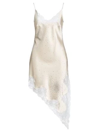 Giuseppe Di Morabito Midi Slip Dress With Lace And Crystals - Ivory
